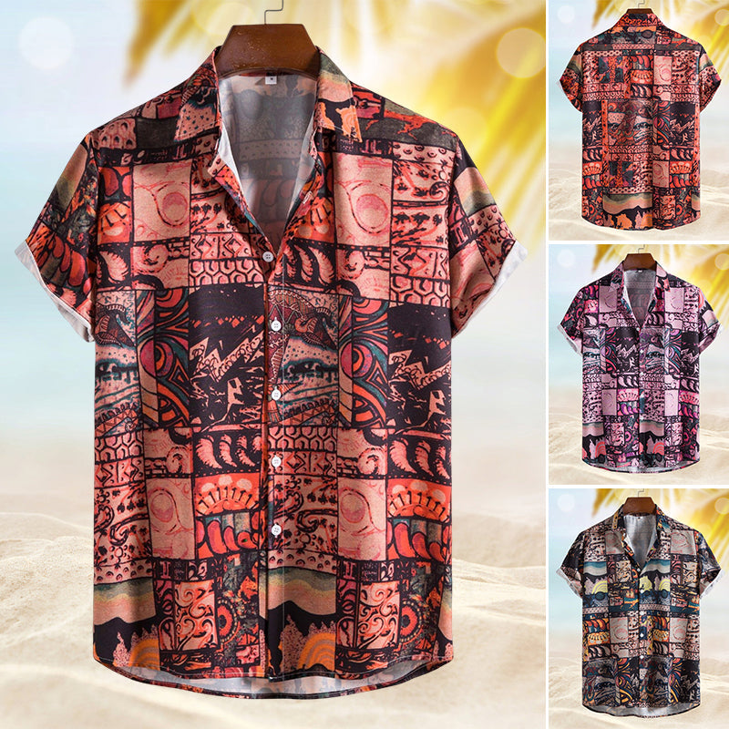 Men Patchwork Print Button Front Shirt – Cozymoo
