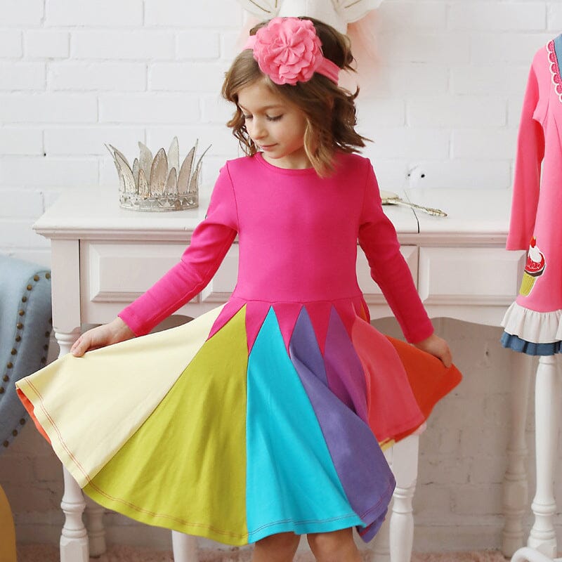 Round Neck Spelling Color Rainbow Princess Dress – Cozymoo